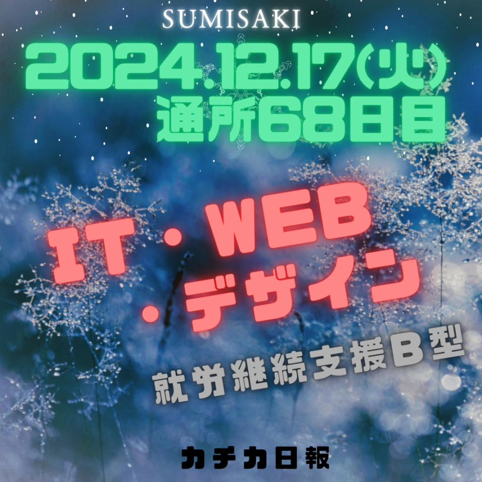 sumisaki 2024.12.17 通所68日目 – 【障がい者在宅支援】静岡市のIT × 福祉 ワンルーム型グループホーム・就労継続支援B型